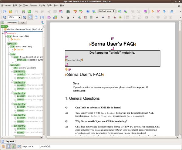 Serna Free - XML editor - LinuxLinks