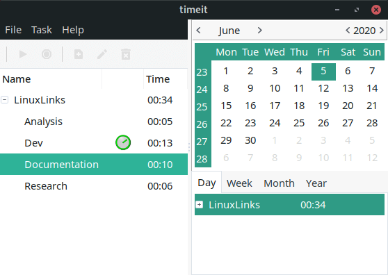 TimeIT - unobtrusive time tracker - LinuxLinks