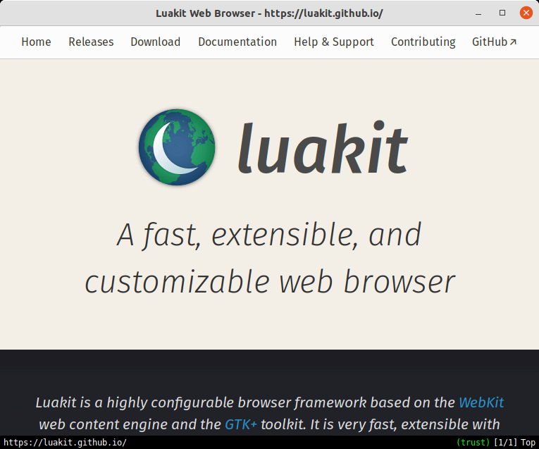 Luakit - fast, extensible, and customizable WebKit-based web browser - LinuxLinks