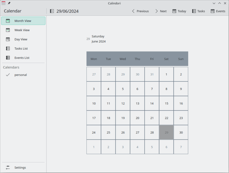 Calindori - touch friendly calendar application - LinuxLinks