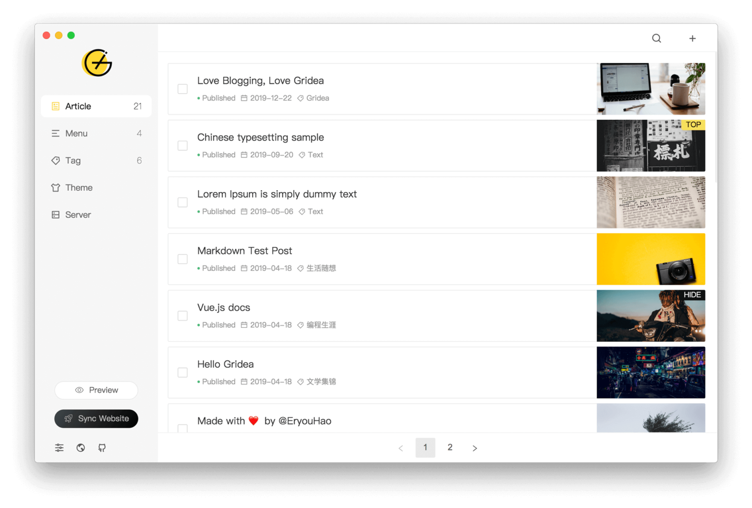 Gridea - static blog writing client - LinuxLinks