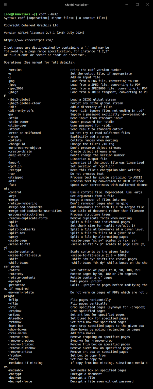 cpdf - PDF Command Line Tools - LinuxLinks