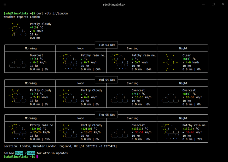 wttr.in - curl the weather - LinuxLinks