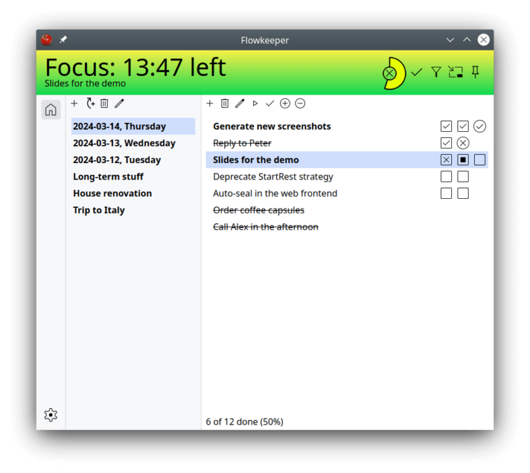 Flowkeeper - Pomodoro Technique desktop timer - LinuxLinks