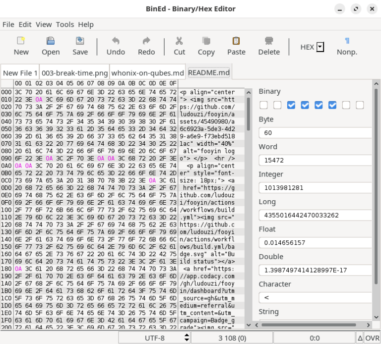 BinEd - binary / hex editor - LinuxLinks