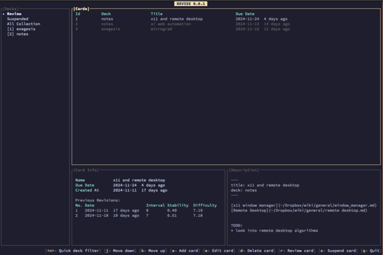 Revise - TUI Anki client - LinuxLinks