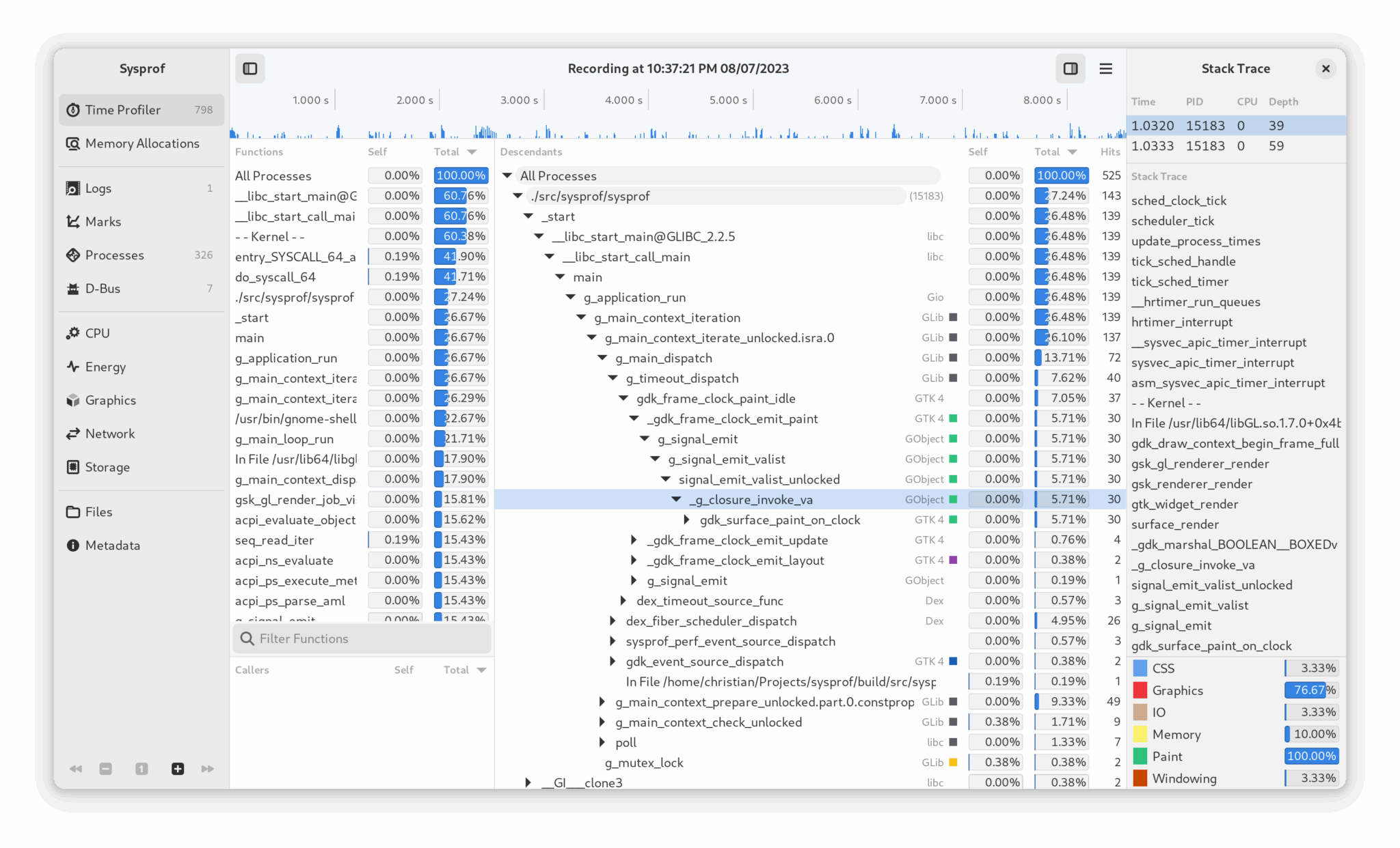 Sysprof - profile an application or entire system - LinuxLinks