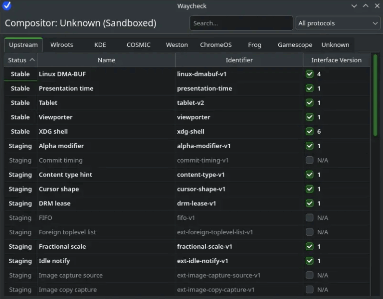 Waycheck shows Wayland compositor details - LinuxLinks