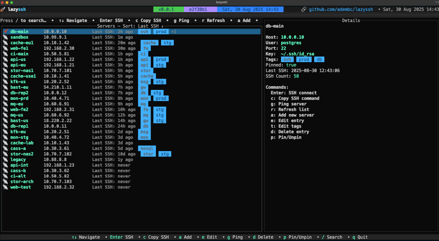 LazySSH - terminal-based interactive SSH manager - LinuxLinks