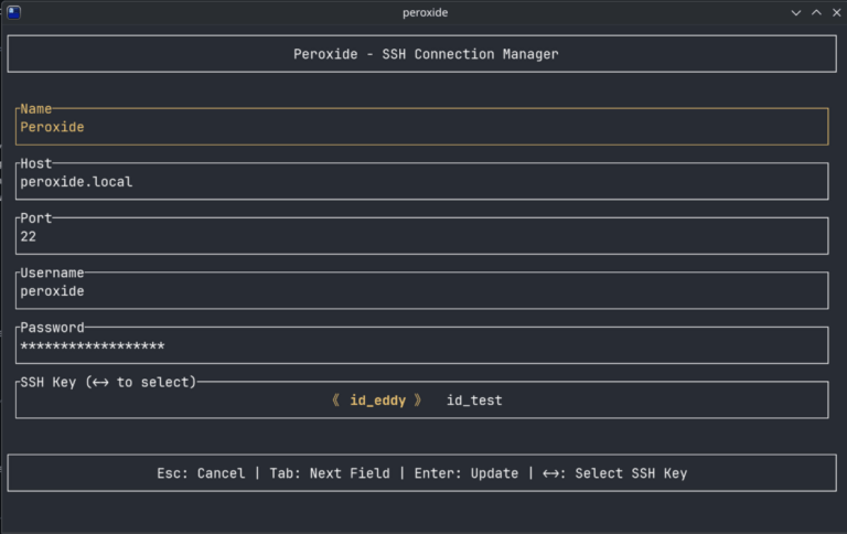 Peroxide - terminal-based SSH connection manager - LinuxLinks
