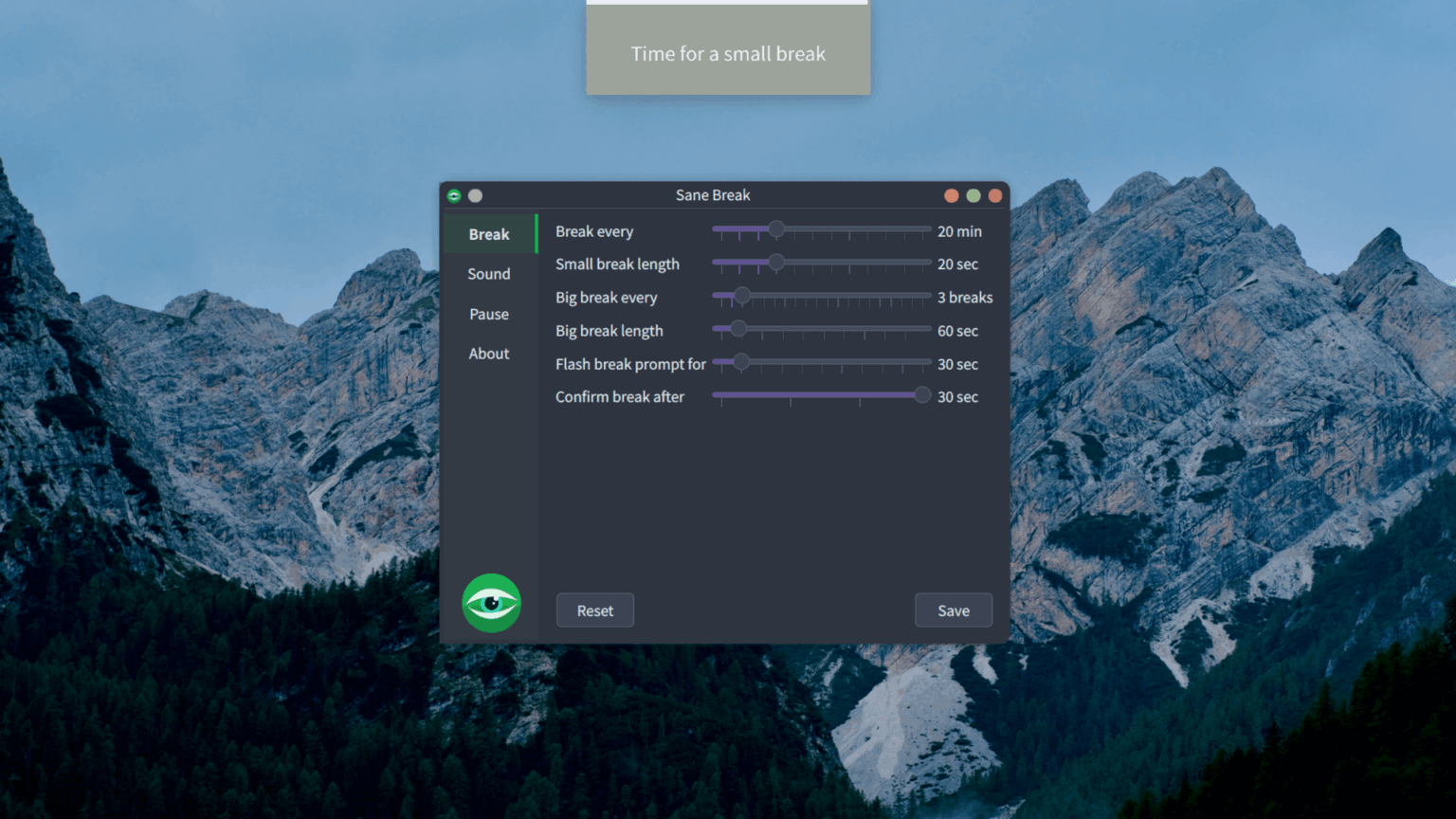 Sane Break - gentle break reminder - LinuxLinks