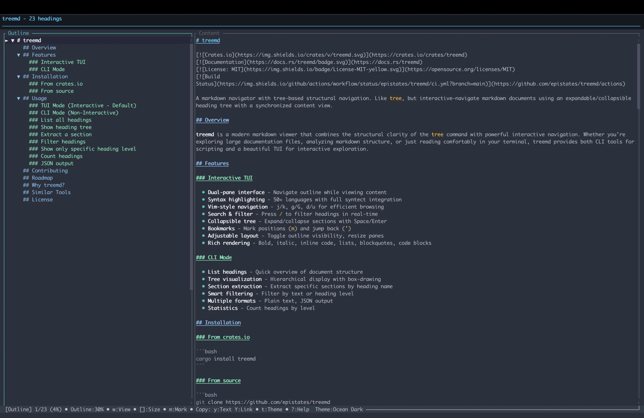 treemd - modern Markdown viewer - LinuxLinks