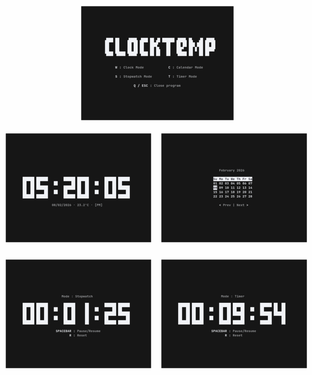 ClockTemp - TUI clock - LinuxLinks