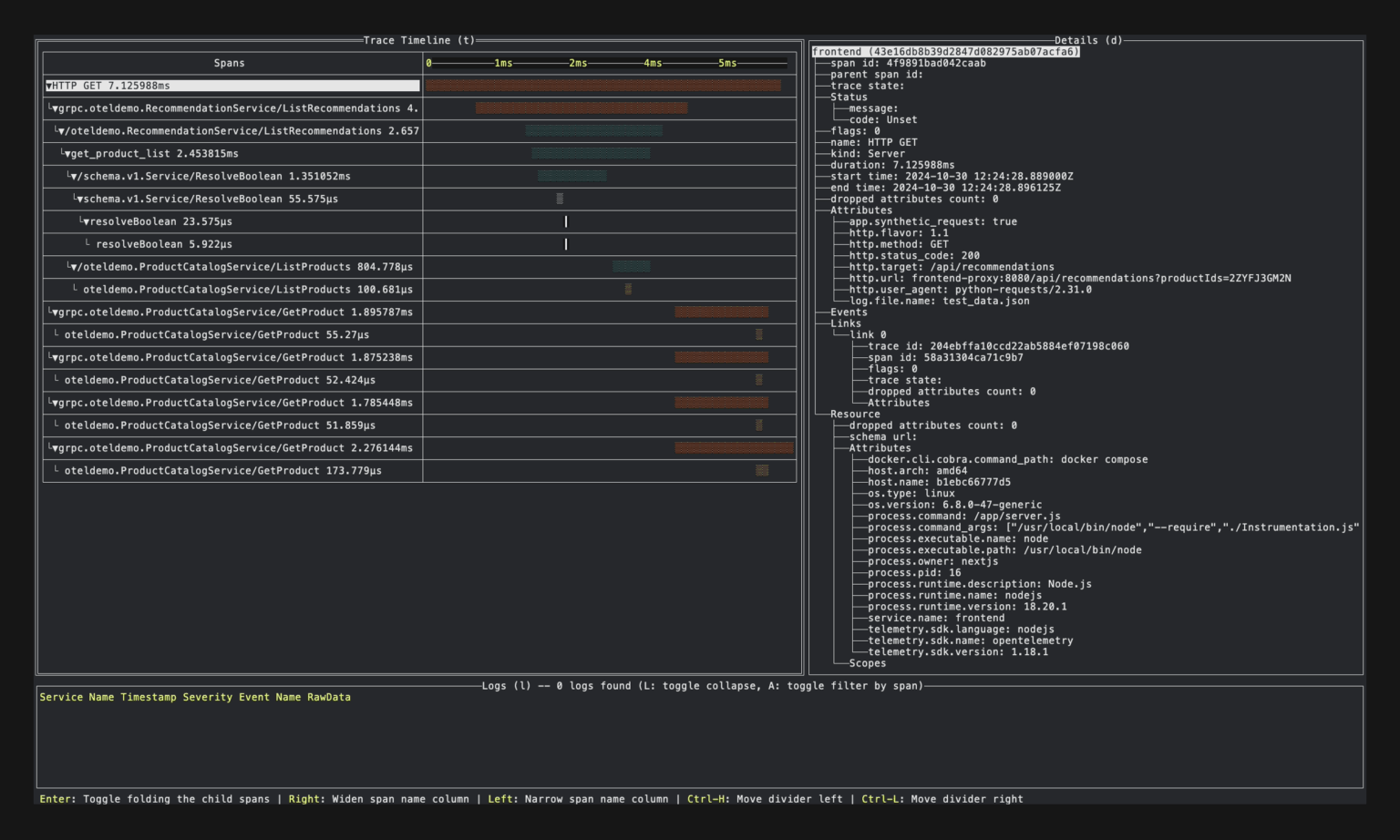 otel-tui - terminal-based observability viewer - LinuxLinks